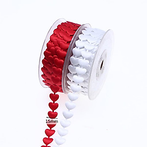 MRSRIBBON 5/8” Love Heart Ribbon for Crafts - 20meters/roll Red/White Embossing Ribbon with Hearts for Valentine’s Day Gift Wrapping, Home Decor Red