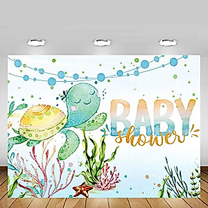 MEHOFOTO 7x5ft Ocean Baby Shower Photography Backdrop Under The Sea Sea Turtle Boy Party Decoration Starfish Ocean Theme Baby Shower Photo Studio Booth Background Banner for Cake Table Supplies