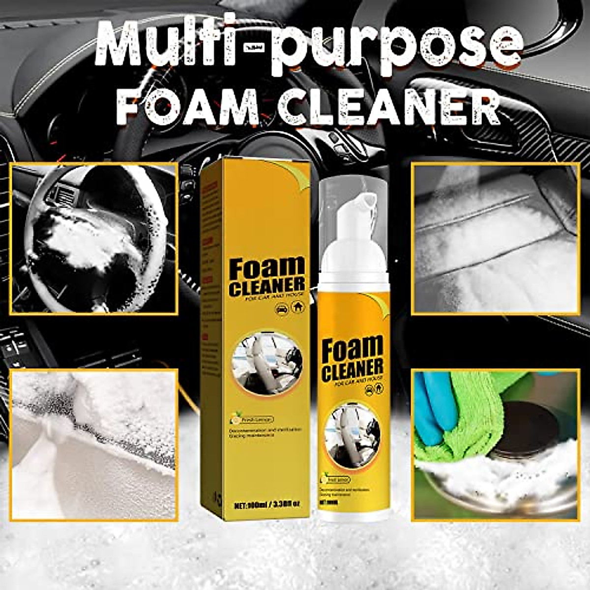 wuwuhen Magic Foam Cleaner for Car, Car Multi Purpose Foam Cleaner, Foam Cleaner for Car, Multi Purpose Foam Cleaner, Eelhoe Foam Cleaner (2pcs,100ml)