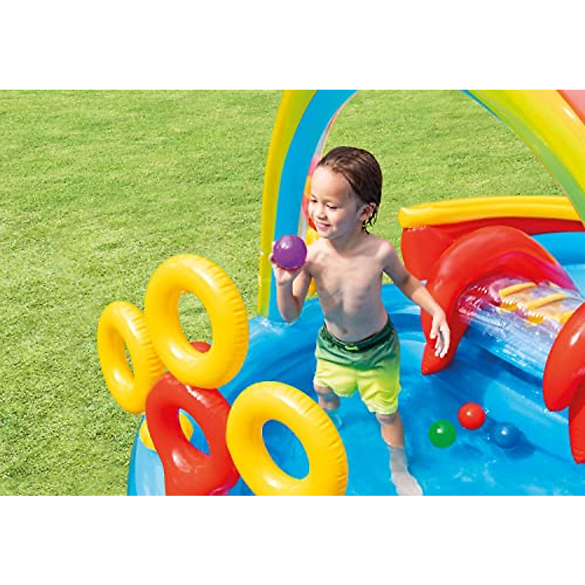 Intex Rainbow Ring Inflatable Play Center, 117" X 76" X 53", For Ages 2+