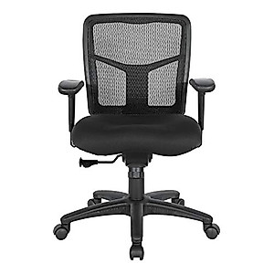 Office Star ProGrid Breathable Mesh Back Manager's Office Chair with Built-in Lumbar Support and Height Adjustable Padded Arms, Coal FreeFlex Fabric