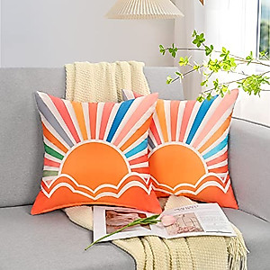 VERTKREA Modern Pillow Covers, Boho Sunrise Outdoor Pillow Covers, Set of 2 Waterproof Throw Pillow Cover for Sofa ,Couch, Indoor, Outdoor, Home Decor, 18x18 Inch