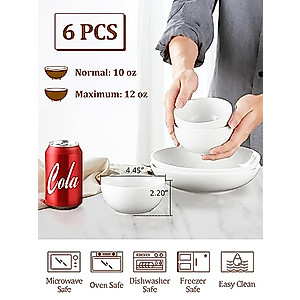 Yedio Small Bowls Set, White Ceramic Bowls of 6, 10 oz Porcelain Bowl for Kitchen Dessert Rice Side Dish Snack Soup Fruits Cereal Ice Cream, Microwave Dishwasher Freezer Oven Safe Easy Clean Stackable