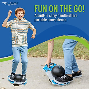 Flybar Pogo Trick Ball for Kids, Trick Bounce Board for Boys and Girls Ages 6+, Up to 160 lbs, Includes Pump, Easy to Carry Handle, Durable Plastic Deck Indoor, Outdoor Toy Pogo Jumper (Blue Camo)