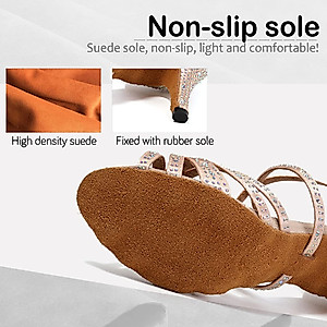 SWDZM Women's Rhinestone Dance Shoes Ballroom Latin Salsa Performance Practice Dancing Shoes,L377,Pink,Heel 3 1/3'',US 8