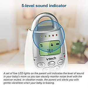 VTech DM221-2 Audio Baby Monitor with up to 1,000 ft of Range, Vibrating Sound-Alert, Talk Back Intercom, Night Light Loop & Two Parent Units, White