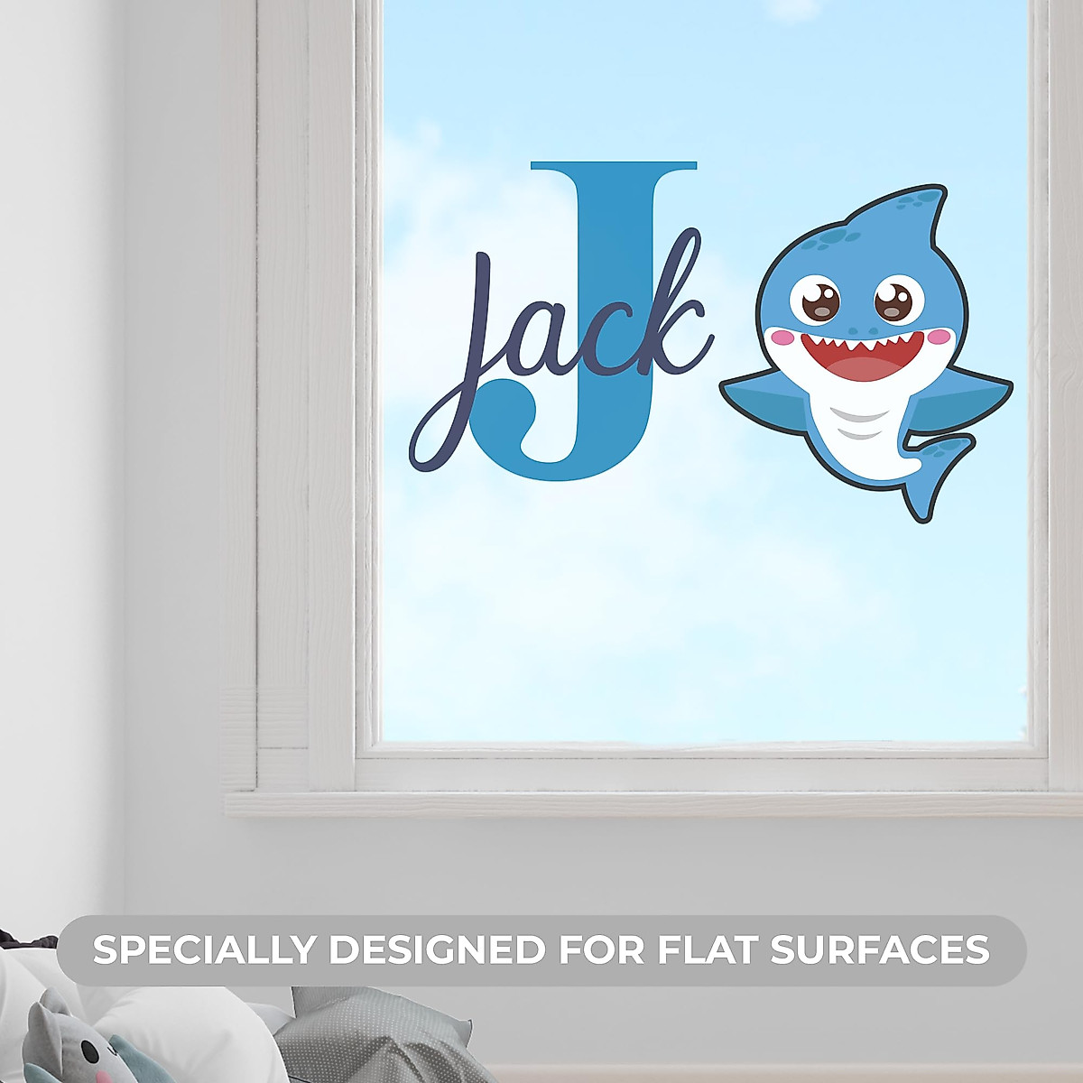 EGD Personalized Baby Shark Wall Decor I Name & Initial Wall Decals I Custom Name for Your Baby Room Decoration I Nursery Decor for Girls & Boys I Multiple Options for Customization