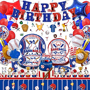 Baseball Birthday Party Supplies 207 Pcs Baseball Party Decorations for Girls Baby - Banner, Plates, Cups, Napkins, Utensils, Cake, Cupcake Toppers, Cupcakes Wrappers, Balloons, Tablecloth Serves 16