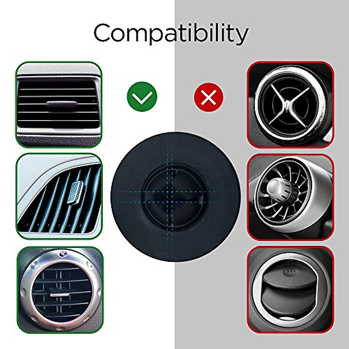 Spigen Quad Air Vent Magnetic Car Mount [2 Pack] Matte Finish Phone Cradle Holder with 4 Metal Plates - Black