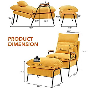MCombo Modern Accent Recliner with Ottoman, Linen Fabric Armchair with Adjustable Backrest, Single Sofa Chair for Living Room Bedroom 4055 (Yellow)