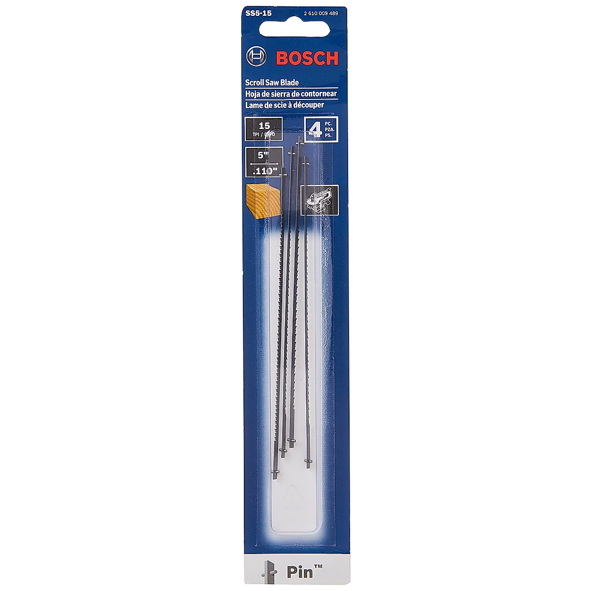 BOSCH SS5-15 5-Inch X 15-Tpi Pin End Scroll Saw Blade, Silver