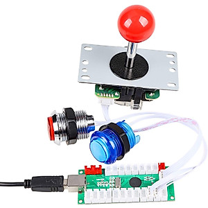 EG STARTS Classic Arcade DIY Kit Parts 2x USB LED Encoder To PC Consols Games + 2x 4/8 Ways Joystick + 20x 5V Illuminated Push Buttons For Mame Raspberry pi (Red/Blue Stick + MIX Color Buttons)