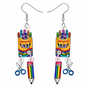 NEWEI Fun Teacher Earrings Back to School Dangle Book Apple Jewelry for Women Crayon Pencil Charms (Crayon)