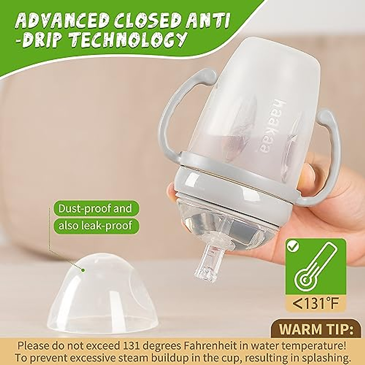 haakaa Weighted Straw Trainer Cup with Cap 8 oz, 6m+ Learner Cup, Baby Straw Cup Sippy Cup with Straw