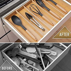 Besilord Silverware Organizer Expandable Kitchen Drawer Organizer Bambooo Utensil Organizer Silverware Tray for Drawer Flatware Cutlery Organizer