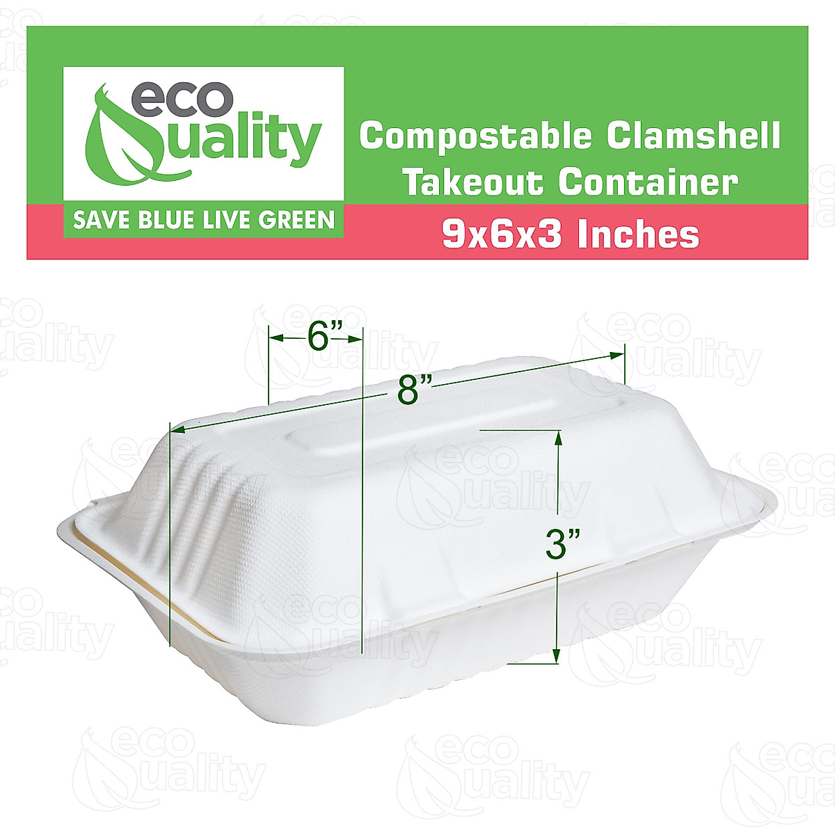 Compostable Rectangular Hinged Clamshell Take Out Food Containers 9x6x3,Heavy Duty Quality Disposable to go Containers, Single Compartment Eco-Friendly Takeout Box, Restaurants, Food Trucks (25)