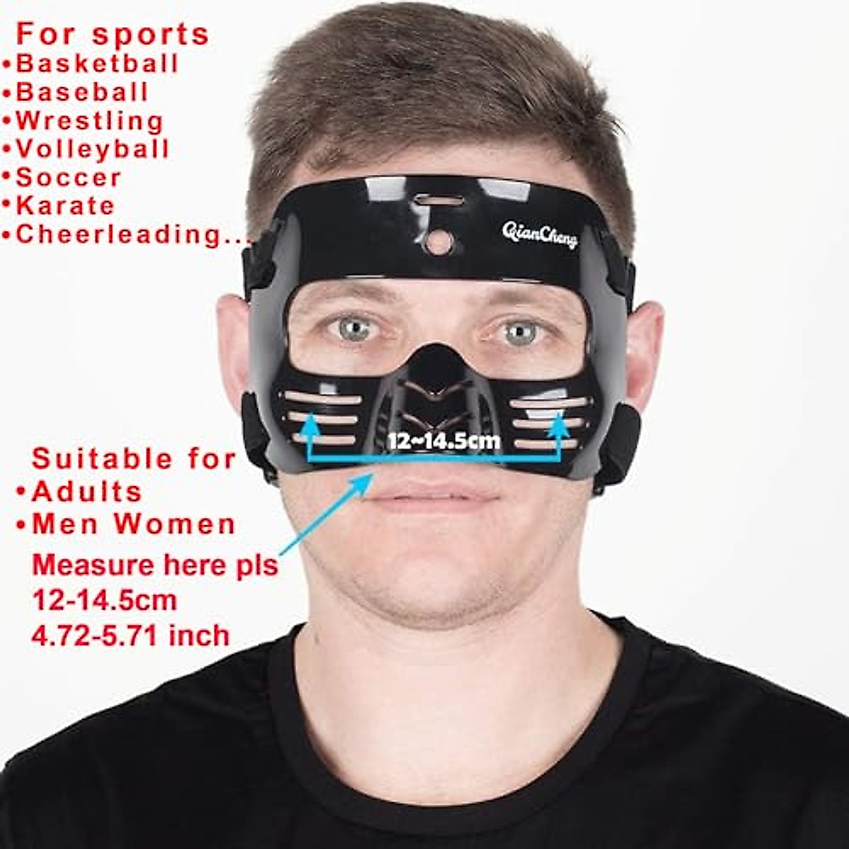 Qiancheng Nose Guard Face Shield for Broken Nose, Adjustable Face Guard with Padding, Protection from Impact Injuries to Nose and Face for Unisex Adult, QC-L2 Black