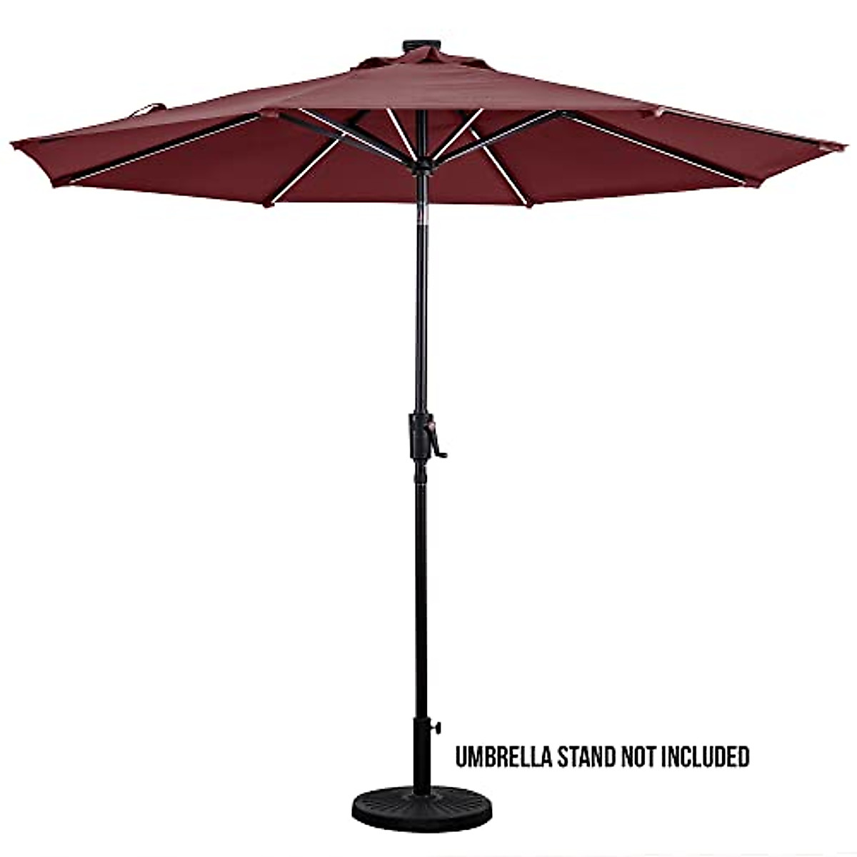 Sun-Ray 811028 9' Round Next Gen 8-Rib Solar Patio Umbrella 32 LED Within Unique Strip Lighting, Crank and Tilt, 9 ft, Scarlet/Red