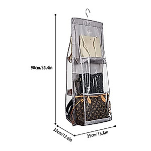 Vercord Hanging Purse Organinzer Handbag Tote Hanger Closet Dustproof Storage Bag with Six Pockets Light Gray