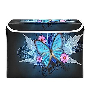 Butterfly Design Storage Basket 16.5x12.6x11.8 In Collapsible Fabric Storage Cubes Organizer Large Storage Bin with Lids and Handles for Shelves Bedroom Closet Office