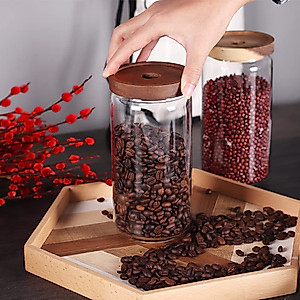 SAIOOL Home Borosilicate Glass Kitchen jars/Canisters with Acacia Wood Airtight Lid Set-2 Pack 30Oz/900ml,Minimalist Preprinted Farmhouse Style. White Matte Sticker Black Text.