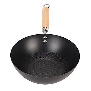 Kuuleyn Carbon Steel Wok Stir - Fry Pans Set with Lid Chinese Wok Even Heating Thick Coated Multifunctional Iron Pot with Convenient Handle for Daily Home Cooking (20cm)