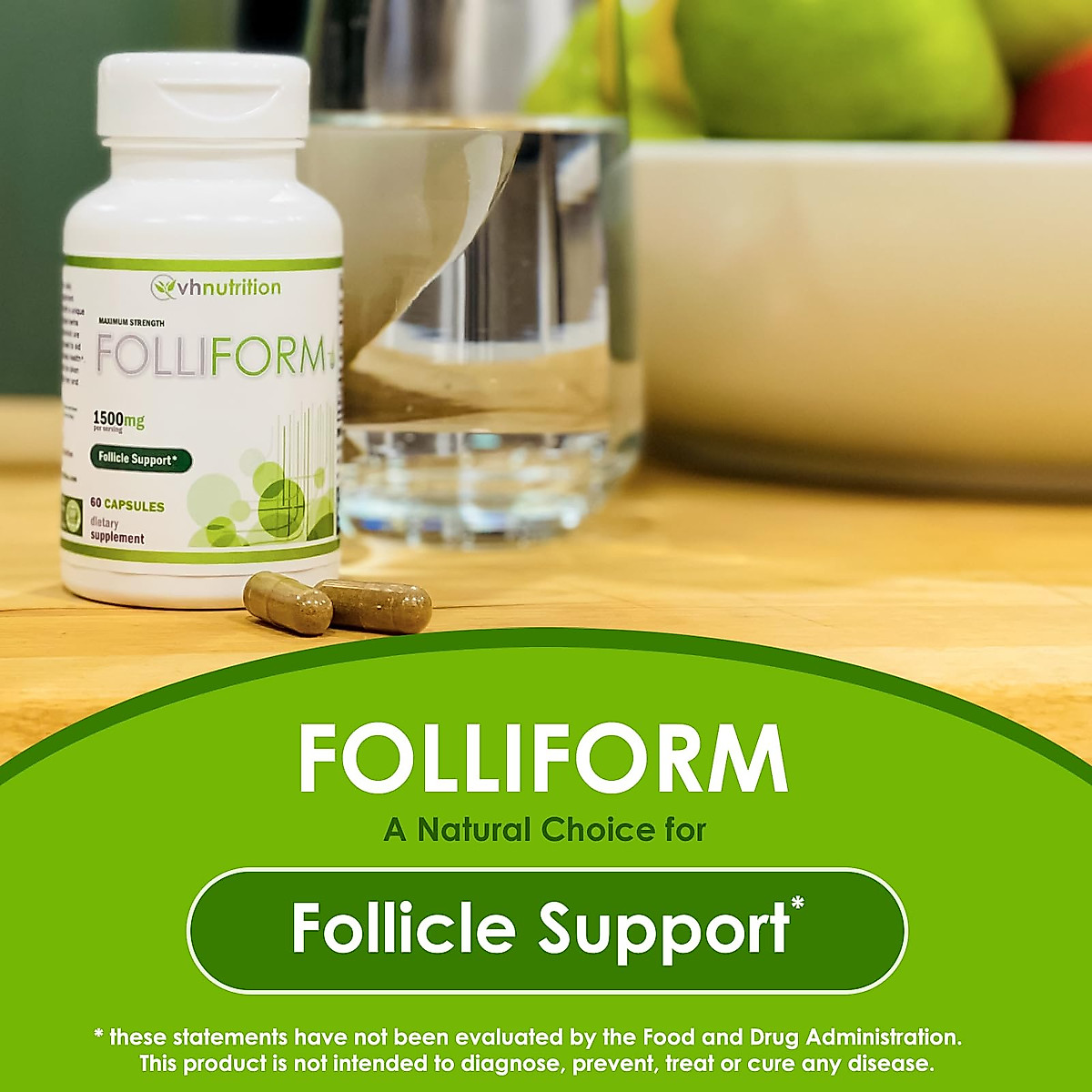 VH Nutrition FOLLIFORM | DHT Blocker for Men and Women* | 1500mg Saw Palmetto, Pygeum, Nettle Root Formula | Supports Healthy Hair Growth and Scalp Health | 60 Capsules