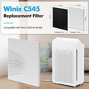 FFAC C545 HEPA Replacement Filter Compatible with Winix C545 Air Purifier, for Winix C545 Replacement Filter, Part# 1712-0096-00 and 2522-0058-00, 2 H13 True HEPA Filter & 8 Activated Carbon Filters