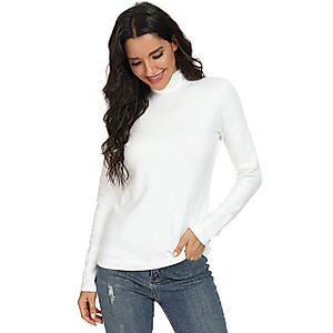 Udobana Women's Mock Turtleneck Cotton Basic Thermal Tops White Large