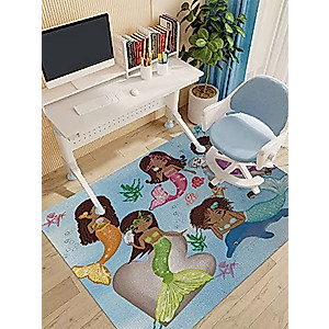 Radixnine Girls Bedroom Rugs Mermaid Room Rugs Bedroom Rugs Black Girls Large Area Rugs Teenage Girls Room Decor Anti-Slip Comfort Floor Mats Lounge Chair Rugs 39 * 59 Inches