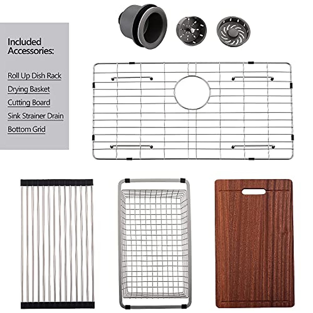 27 Black Undermount Workstation Kitchen Sink, Dorzom 27”x19” Metallic Matte Black Stainless Steel 18 Gauge 10 Inch Deep Undermount Workstation Single Bowl Kitchen Sink with Accessories