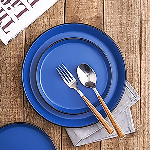 Stone Lain 16 Pieces Two-Tone Color Glaze without Rim Stoneware Round Dinnerware Set, Blue and Black