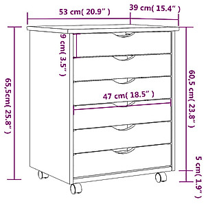 vidaXL Moss 6-Drawer Chest, Solid Pine Wood Mobile File Cabinet, Storage Cabinet on Wheels, Chest of Drawers for Home Office, Easy Assembly & Maintenance, 20.9"x15.4"x25.8", White