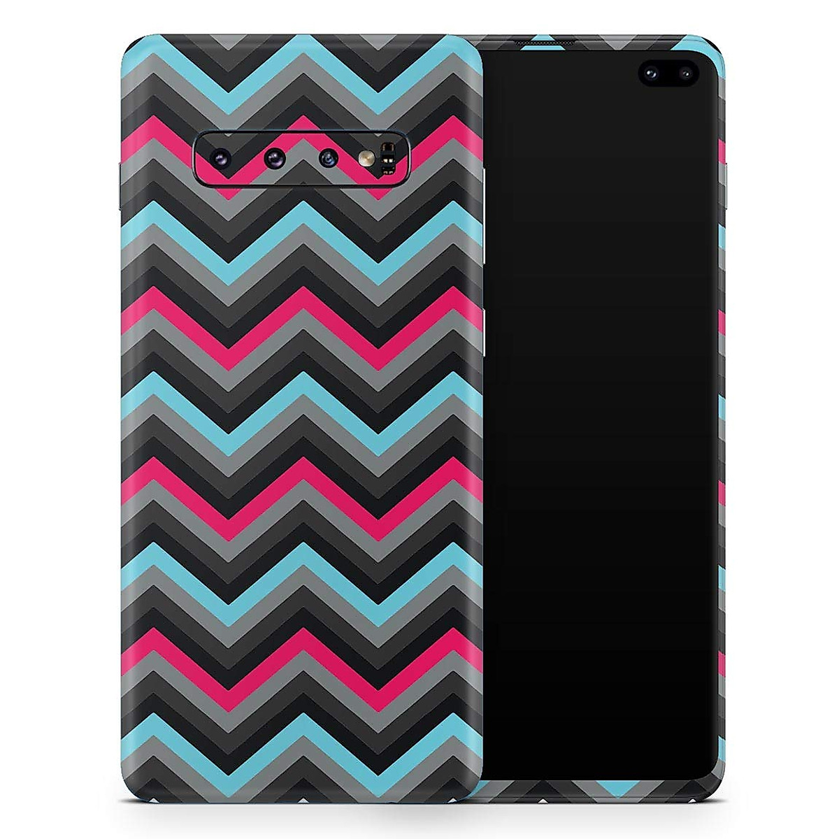 DesignSkinz Sharp Pink & Teal Chevron Pattern Protective Vinyl Decal Wrap Skin Cover Compatible with The Samsung Galaxy S20 (Screen Trim & Back Glass Skin)