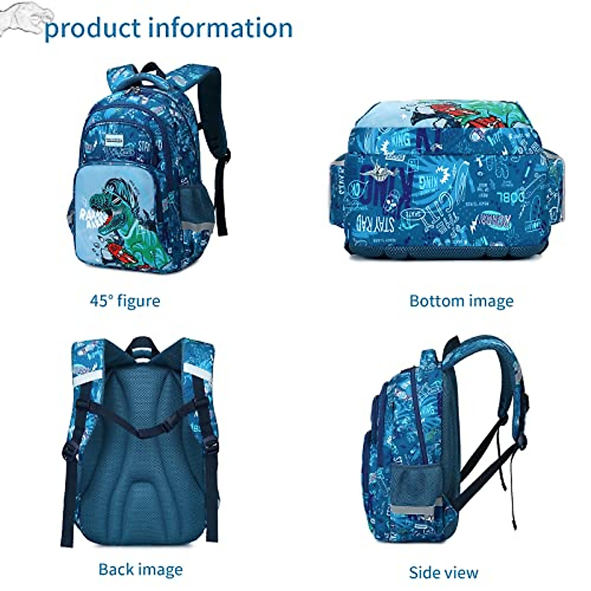 Cusangel Kids Backpack Boys,Boys Backpack with Lunch Box Multi Compartment Backpack, Dinosaur Backpack Chest Strap Side Pockets 16 Inch