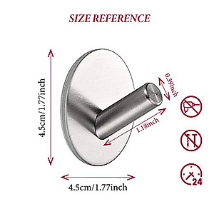 Grelity 4 Pack Round Adhesive Hooks, Super Strong Heavy Duty Stainless Steel Hooks, No Drill No Screw，Self AdhesiveWall Mounted Hanger for Key Robe Coat Towel (Silver 01)