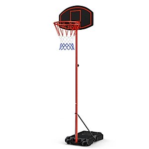 GYMAX Basketball Hoop, 6.5-8.5FT Height Adjustable Basketball Goal with Fillable Base & Moving Wheels, Weather-Resistant Portable Basketball System for Kids Youth Adult Outdoor Indoor Gym, Driveway