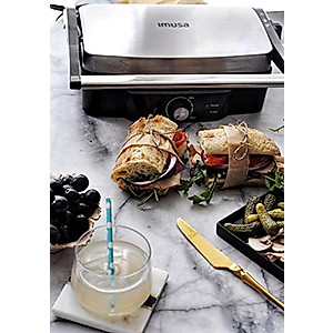 IMUSA USA Electric Stainless Steel Panini Press with Adjustable Temperature Settings and Nonstick Plates, 1200W