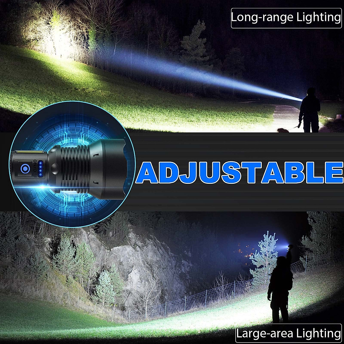 Cinlinso Flashlights High Lumens Rechargeable, 990,000 Lumens Super Bright Led Flash Light, 7 Modes with COB Light, IPX6 Waterproof, Handheld Powerful Flashlight for hu∩ting, Camping, Emerge∩cies