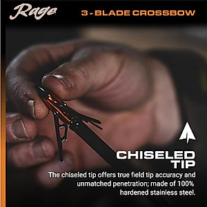 Rage 3 Blade Chisel Tip X Crossbow Broadhead 1.6" Cut, Orange (60200)