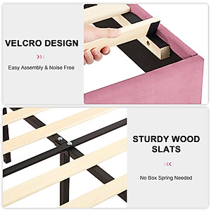 VECELO Full Size Upholstered Platform Bed Frame with Fabric Headboard,Wooden Slats Support/No Box Spring Needed/Mattress Foundation/Easy Assembly,Pink