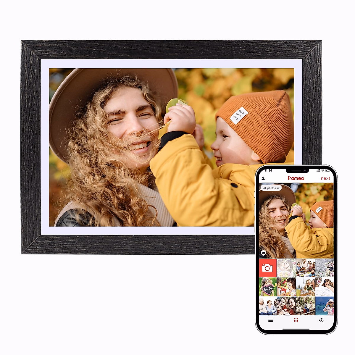 Digital Picture Frame FRAMEO 10.1 inch WiFi Electronic Photo Frame 1280X800 Hd IPS Touch Screen 32GB Quick Easy Set Up and Use Auto Rotate Portrait Landscape Gift for Family and Friends,Black