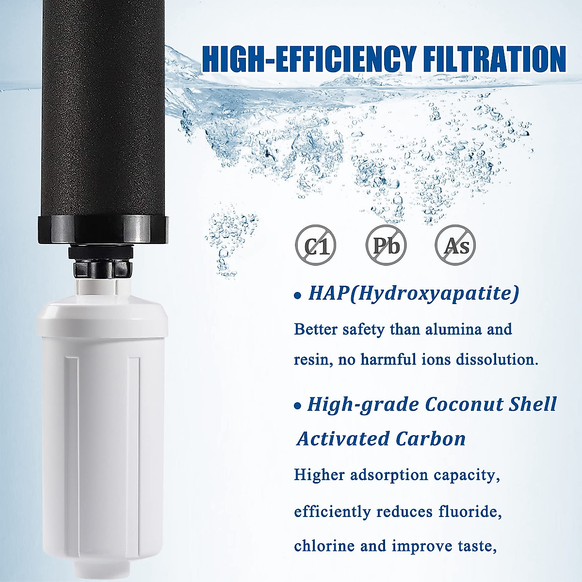 BB9-2 Black and PF-2 Fluoride Water Filter Replacement, Compatible with Berkey Gravity Filtration System Purification Elements Doulton Super Sterasyl and Traveler, Nomad, King, Big Series