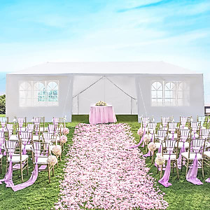 JOYSAND 10x30 Party Tent, Backyard Canopy Tent with 8 Removable Sidewalls & Transparent Windows, White Large Canopy Tent with Walls for Wedding, Birthday, Event, Garden