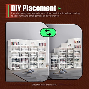 DDBESSIC Shoe Box Organizer,Clear Plastic Stackable Shoe Storage Box,Side Lid Odor Prevention Foldable for Rooms, Cabinets 20 Pack,White