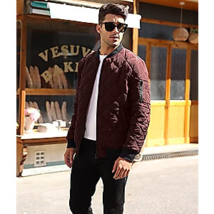 Pretifeel Mens Bomber Jackets Diamond Quilted Fall Winter Rib Varsity Lightweight Coat XX-Large
