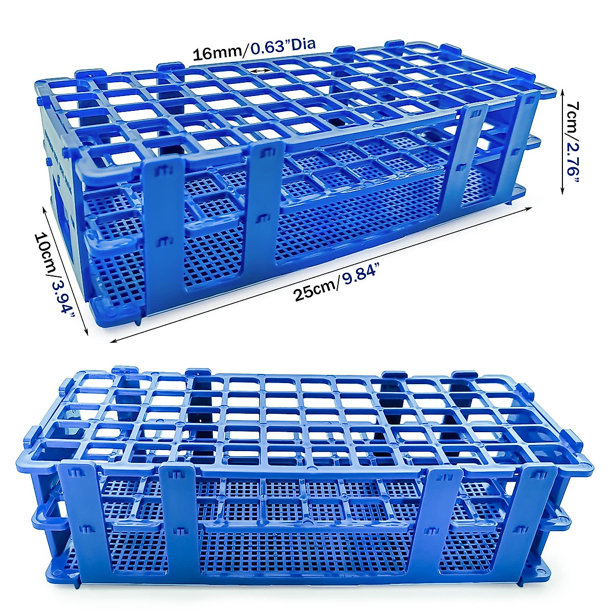 krngcwc 3 Packs Plastic Test Tube Rack, 60 Holes Lab Test Tube Rack Holder for 16mm Test Tubes, Blue, Detachable (60holes)