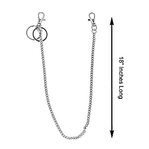 18" Silver Nickel Plated Pocket Keychain String with Both Ends Lobster Claw Clasp Trigger Snap Handle for Belt Loop, Purse Handbag Strap, Keys, Wallet, and Traveling