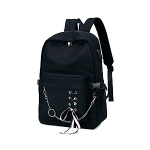 Joymoze Classic Backpack for Women Stylish School Backpack for Teen Girl Black with Chain