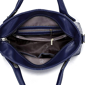 Women Ladies Leather Handbag 4pcs set Shoulder Tote Purse Satchel Messenger Bag (Dark Blue) (Dark Blue)